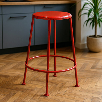 Interiors by Premier Artisan Red Metal Bar Stool