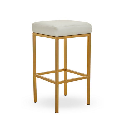 Interiors by Premier Baina White Pu And Gold Finish Bar Stool
