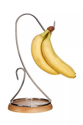 Interiors by Premier Banana Holder With Wooden Base, Chrome Fruit ...