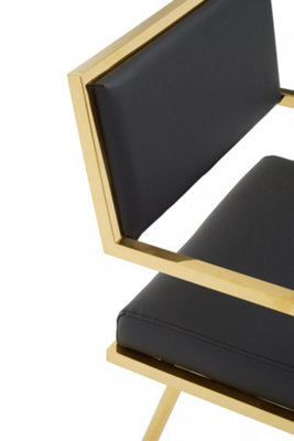 Interiors by Premier Black Leather Effect Dining Chair, Cut-Out Back ...