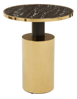 Interiors by Premier Black Marble Effect Top and Gold Base Side Table ...