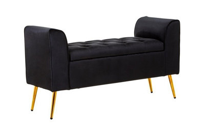 Interiors by Premier Black Velvet Bench with Gold Finish legs, Comfy ...