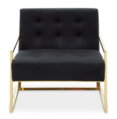 Interiors by Premier Black Velvet Chair, Deep Button Tufting Accent ...