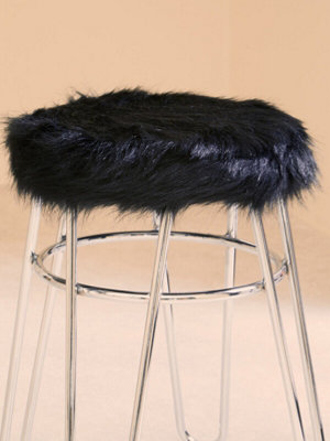 Interiors by Premier Chrome Metal and Black Faux Fur Stool, Small ...