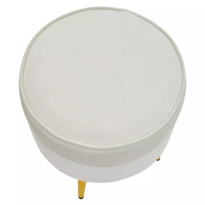 Interiors by Premier Comfortable Round Cream Velvet Gold Leg Footstool ...