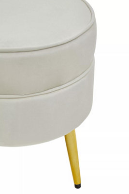 Interiors by Premier Comfortable Round Cream Velvet Gold Leg Footstool ...
