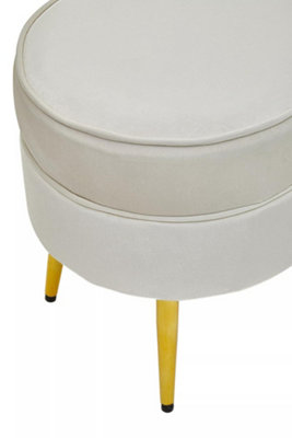 Interiors by Premier Comfortable Round Cream Velvet Gold Leg Footstool ...