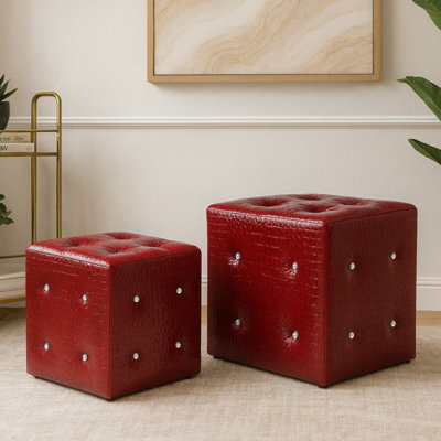 Interiors by Premier Crocodile Leather Effect Set of 2 Red Stools, Soft ...