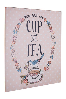 Interiors by Premier Cup of Tea Wall Plaque, Charming Pastel Wall Sign ...