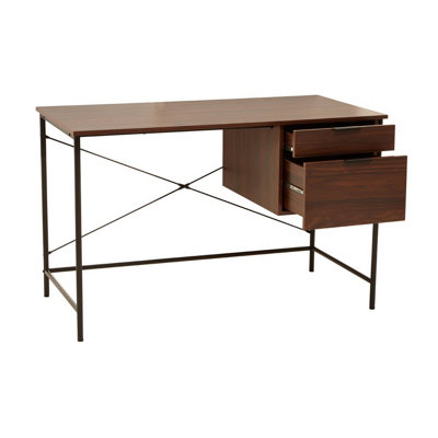 Interiors By Premier Dark Walnut Veneer Desk With Drawers,Computer Desk ...