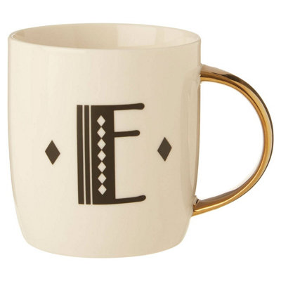 Interiors By Premier Diamond Deco E Letter Monogram Mug,Bone China ...