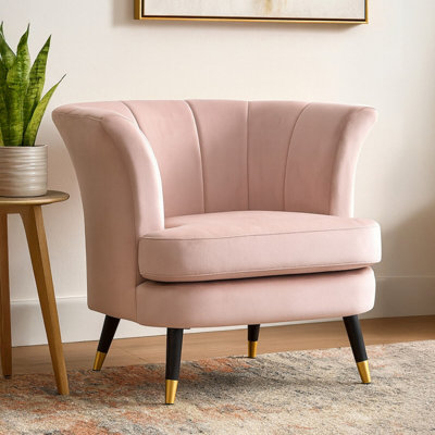 Interiors by Premier Dusty Pink Velvet Scalloped Chair, Long-lasting ...