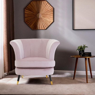 Interiors by Premier Dusty Pink Velvet Scalloped Chair, Long-lasting ...