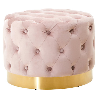 Interiors by Premier Dusty Pink Velvet Stool with Matte Gold Finish ...