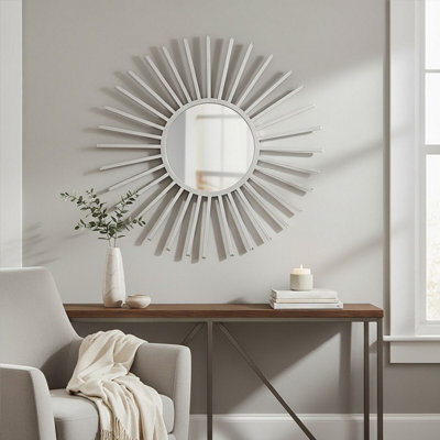 Interiors by Premier Farran Silver Finish Sun Wall Mirror