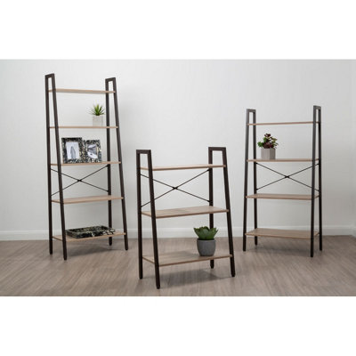 Interiors By Premier Five Tier Grey Oak Veneer Ladder Shelf Unit ...