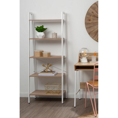 Interiors By Premier Five Tier Natural Oak Veneer Ladder Shelf Unit ...