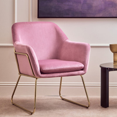 Interiors by Premier Functional Pink Velvet Bushed Gold ArmChair, Cozy ...