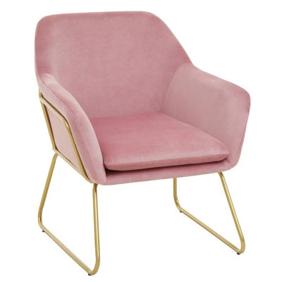 Interiors by Premier Functional Pink Velvet Bushed Gold ArmChair, Cozy ...