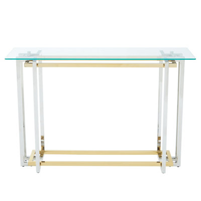 Interiors by Premier Glass Top Console Table, Gold and Silver Luxury ...