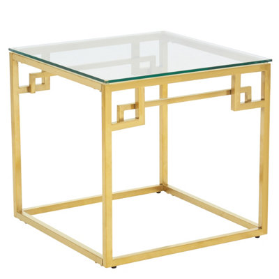 Interiors by Premier Gold Brushed Side Table, Tempered Glass Top Side ...