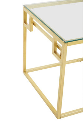 Interiors by Premier Gold Brushed Side Table, Tempered Glass Top Side ...