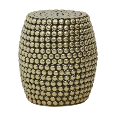 Interiors by Premier Gold Finish Beaded Barrel Stool