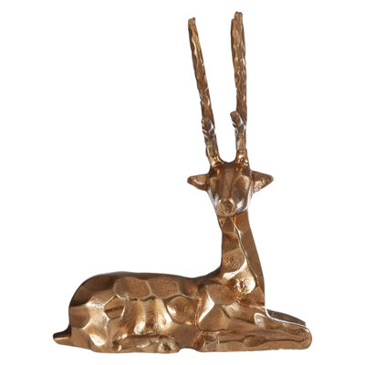 Interiors by Premier Gold Finish Sitting Stag Sculpture, Reflective ...