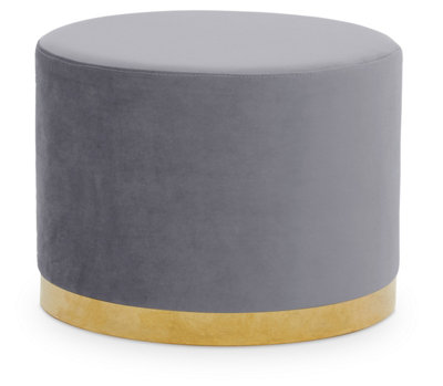 Interiors by Premier Grey and Gold Round Footstool, Velvet Ottoman ...