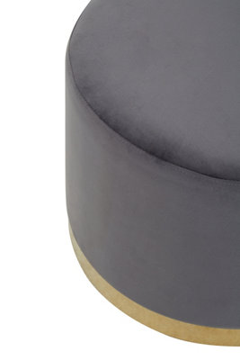 Interiors by Premier Grey and Gold Round Footstool, Velvet Ottoman ...