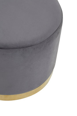 Interiors by Premier Grey and Gold Round Footstool, Velvet Ottoman ...