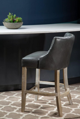 Interiors by Premier Grey Bar Stool with Back, Velvet Seat Breakfast ...