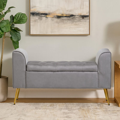 Interiors by Premier Grey Velvet Bench with Gold Finish legs, Comfy ...