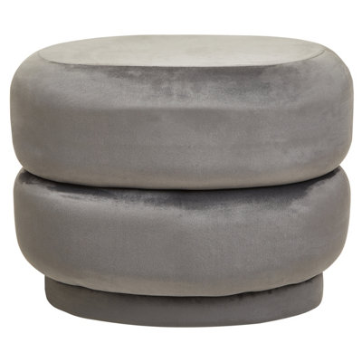 Interiors by Premier Grey Velvet Round Footstool, Round Stool with ...