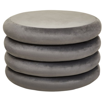 Interiors by Premier Grey Velvet Round Footstool, Round Stool with ...