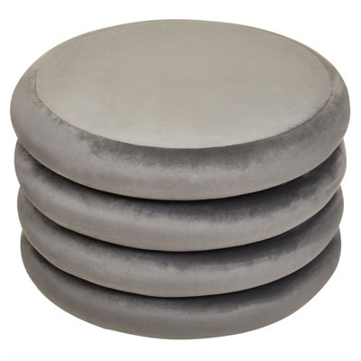 Interiors by Premier Grey Velvet Round Footstool, Round Stool with ...