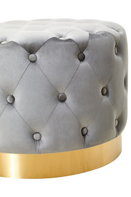 Interiors by Premier Grey Velvet Stool with Matte Gold Finish Metal ...