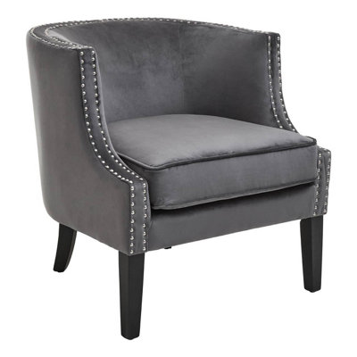 Interiors by Premier Grey Velvet Studded Chair, Easy to Clean Leather ...