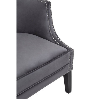 Interiors by Premier Grey Velvet Studded Chair, Easy to Clean Leather ...