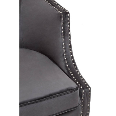 Interiors by Premier Grey Velvet Studded Chair, Easy to Clean Leather ...
