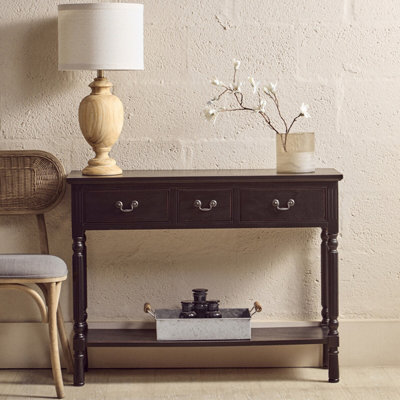Interiors by Premier Heritage Three Drawer Vintage Black Console Table