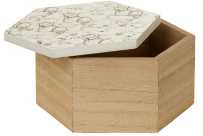 Interiors By Premier Hexagonal Trinket Box with White Marble Lid ...