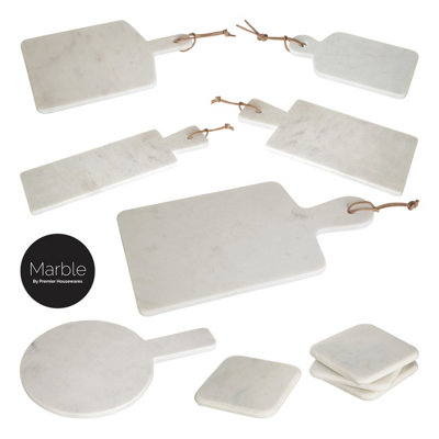 Interiors by Premier Kindia Curved Handle Marble Board, Elegant Natural ...