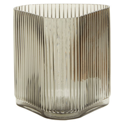 Interiors by Premier Large Ribbed Grey Glass Vase, Modern Decorative ...