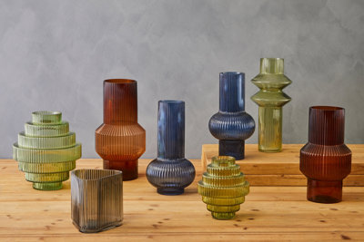 Interiors by Premier Large Ribbed Grey Glass Vase, Modern Decorative ...