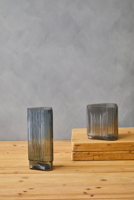 Interiors by Premier Large Ribbed Grey Glass Vase, Modern Decorative ...