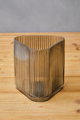 Interiors by Premier Large Ribbed Grey Glass Vase, Modern Decorative ...