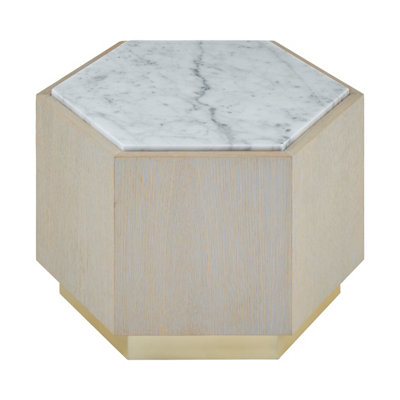 Interiors By Premier Large White Side Table,Marble & Oak Constructed Bedside Table,Hexagonal ...