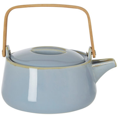 Interiors By Premier Light Blue Porcelain Teapot With Natural Wooden ...