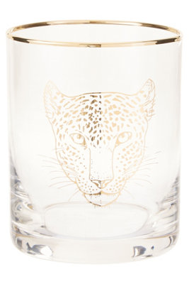 Interiors by Premier Loepard Print Glass Tumbler, Handcrafted 380ml ...
